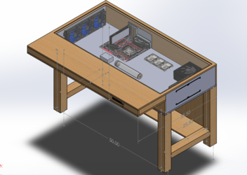 Table with pc inside store